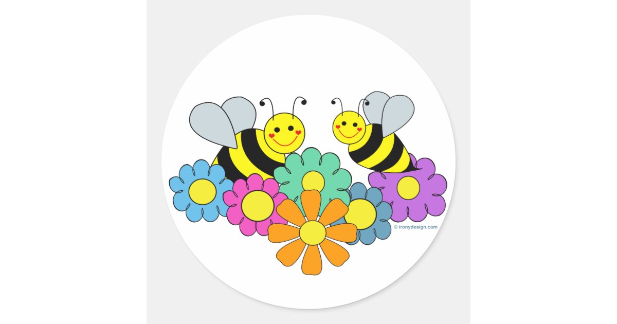 Pegatina Redonda Abejas y flores | Zazzle.es