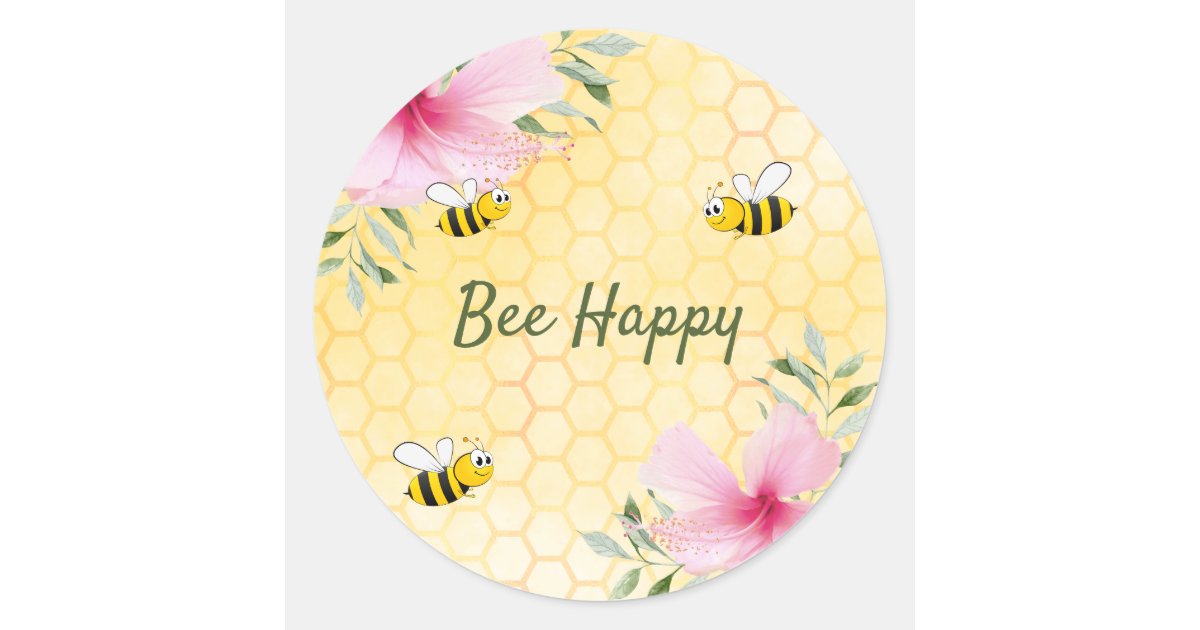 Pegatina Redonda Bee Happy bumble abejas honeycomb florines de vera ...