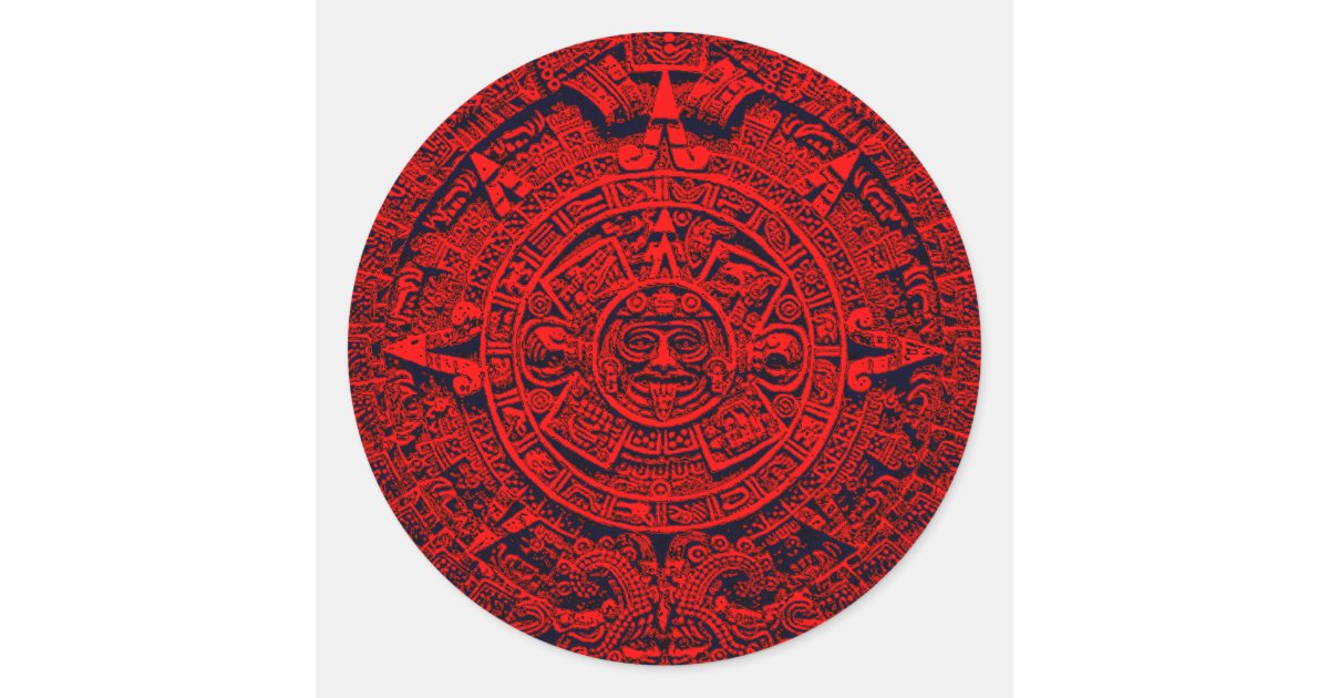 Pegatina Redonda Calendario azteca - rojo | Zazzle.es