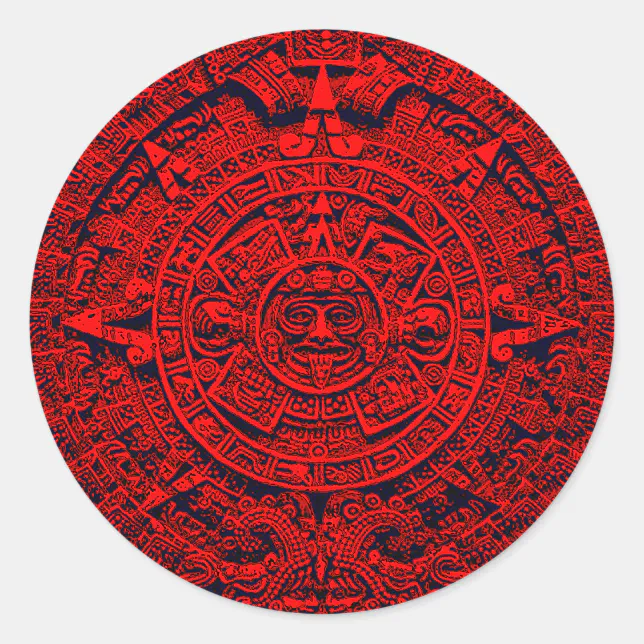 Pegatina Redonda Calendario azteca - rojo | Zazzle.es