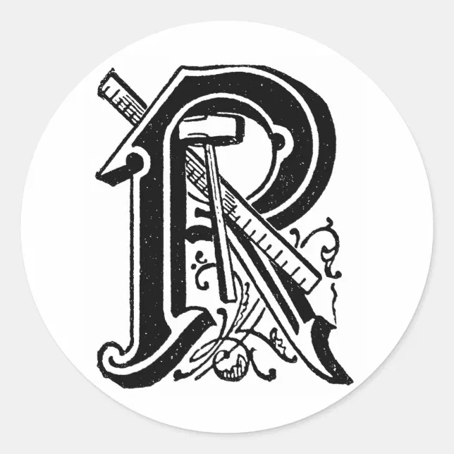 Pegatina Redonda Caligrafía antigua Símbolos masónicos Letra R | Zazzle.es
