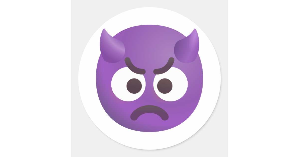 Pegatina Redonda Cara de rabia sombreada con cuernos de Emoji adora ...