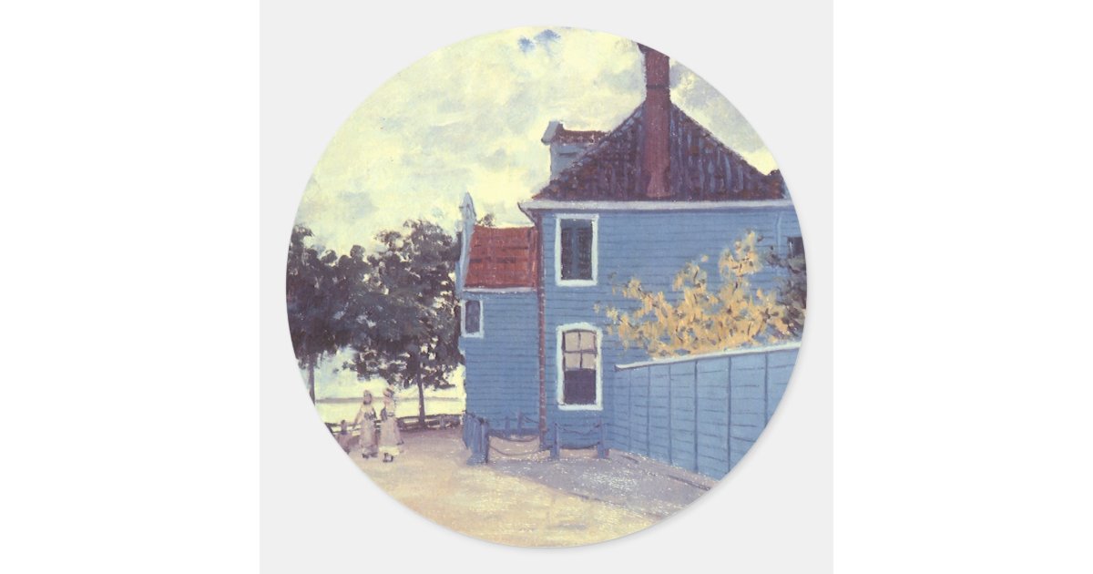 Pegatina Redonda Casa azul en Zaandam por Claude Monet | Zazzle.es