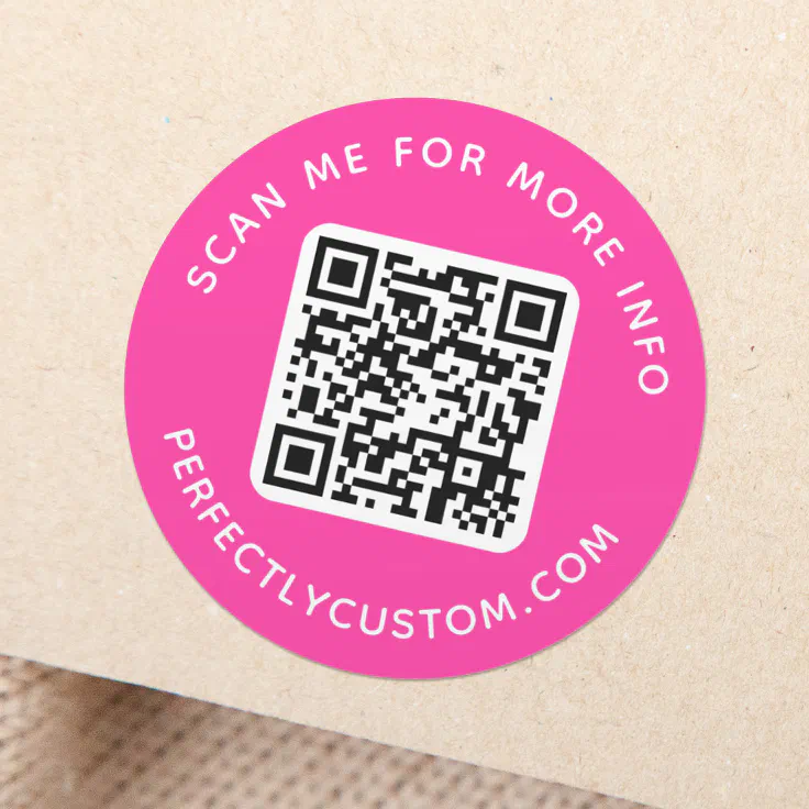 Pegatina Redonda Código QR y texto personalizado redondeado rosa ca ...