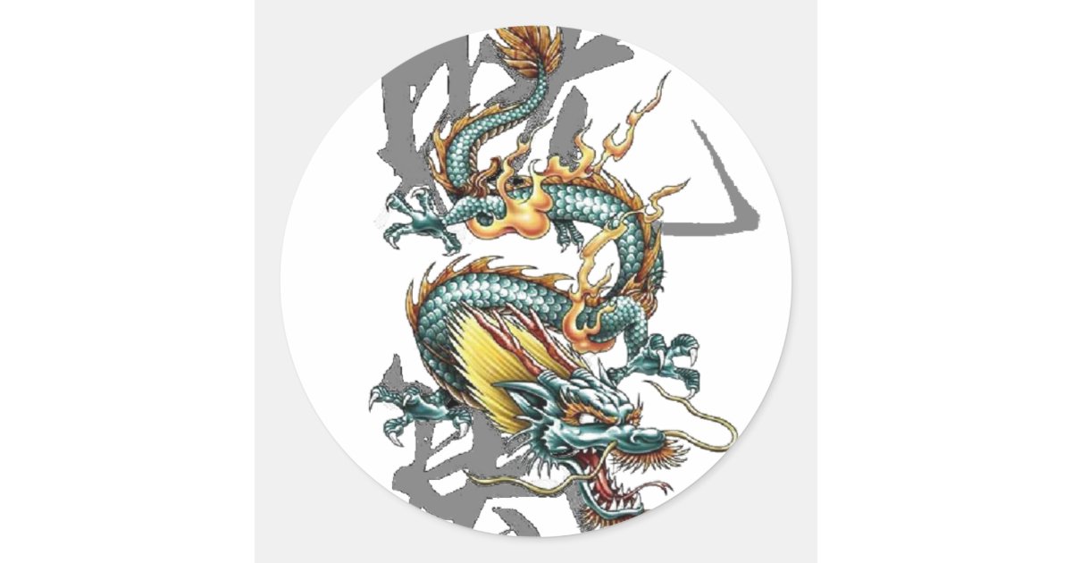 Pegatina Redonda Dragón japonés Fuku-Riu | Zazzle.es