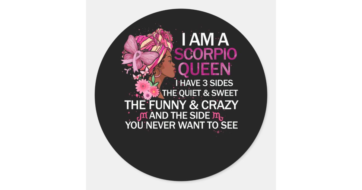 Pegatina Redonda Escorpio Reina Negra tiene tres caras mujeres Chic ...