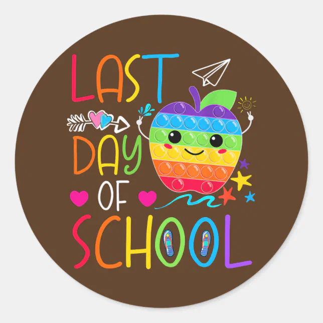 Pegatina Redonda Feliz último día de clases, alumno Poppin | Zazzle.es
