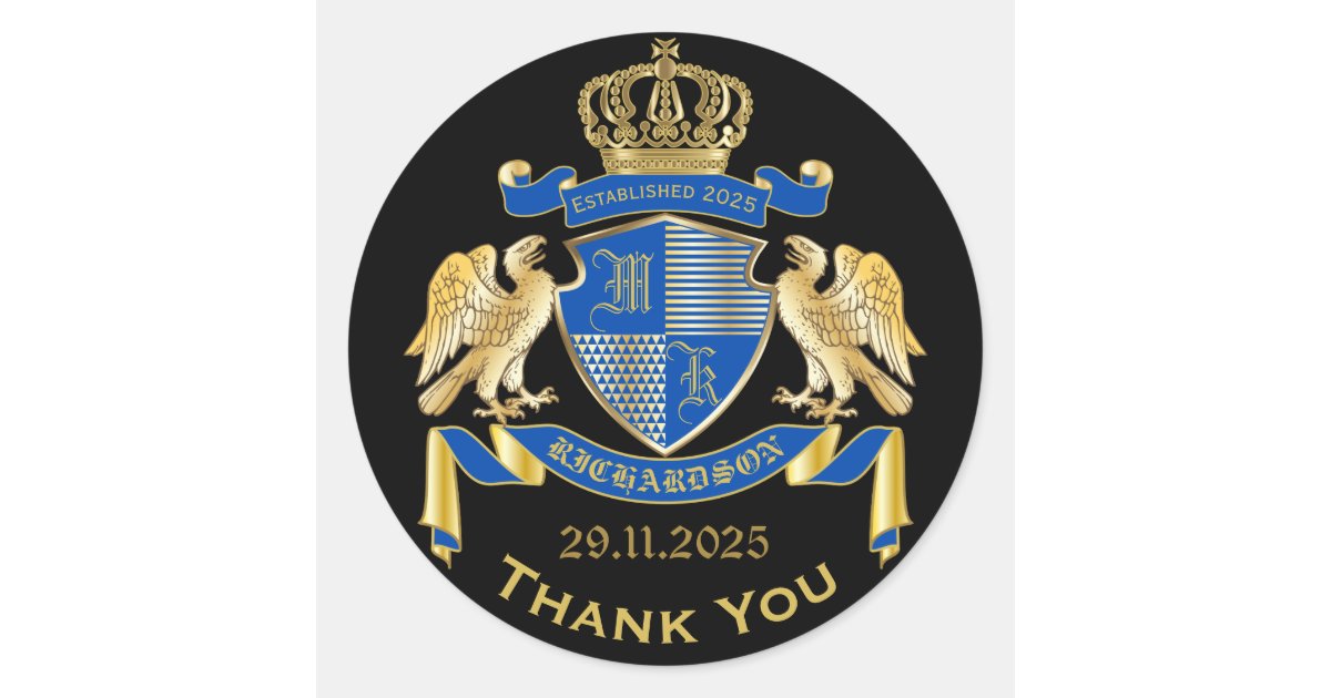 Pegatina Redonda Gracias Escudo de armas azul Eagle Emblem | Zazzle.es