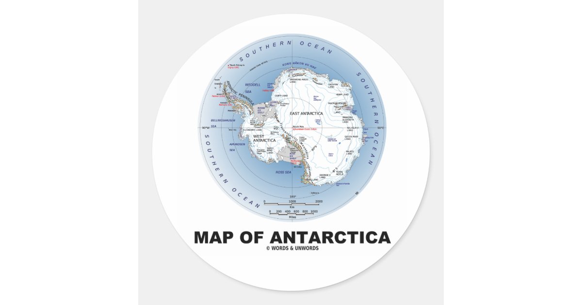 Pegatina Redonda Mapa De La Antártida Geografía Zazzlees