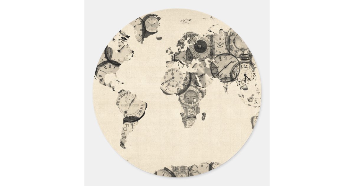 Pegatina Redonda Mapa Del Mapa Del Mundo De Los Viejos Bloques Zazzlees