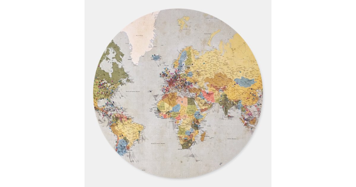 Pegatina Redonda Mapa Mundial Zazzlees