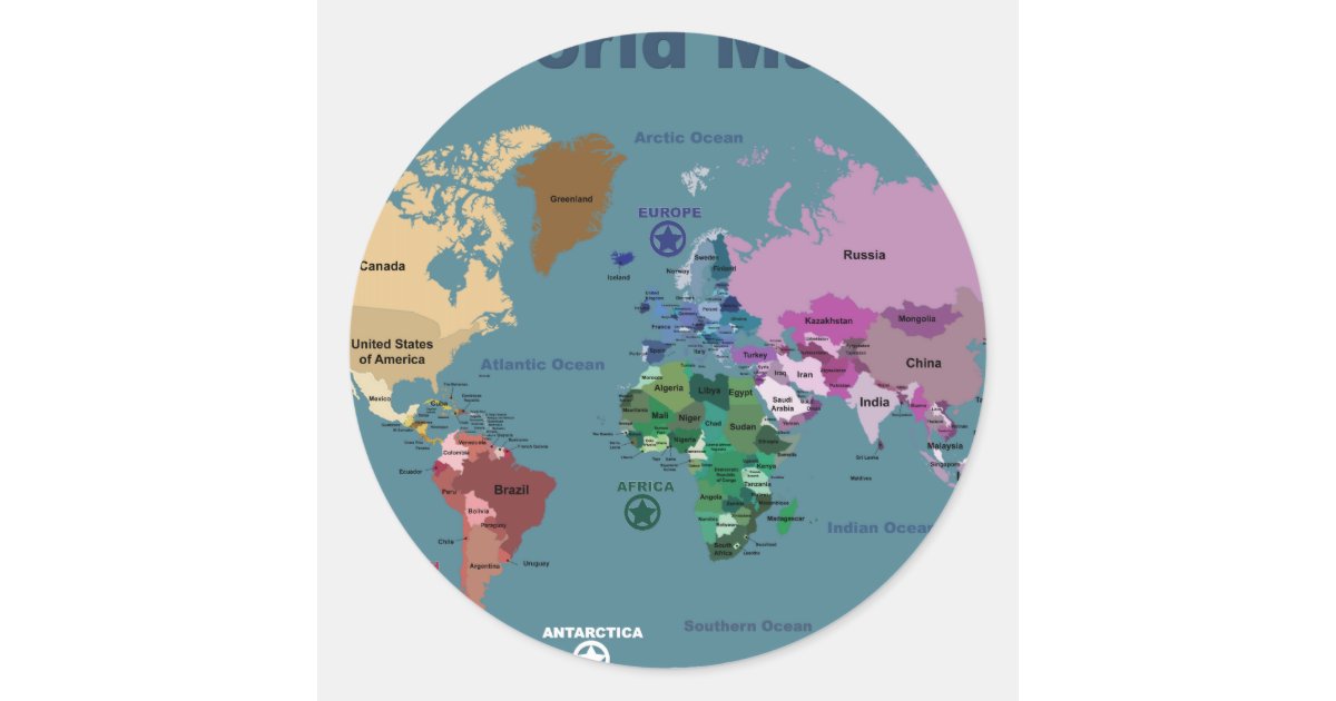 Pegatina Redonda Mapa Mundial Para Niños Con Banderas Zazzlees