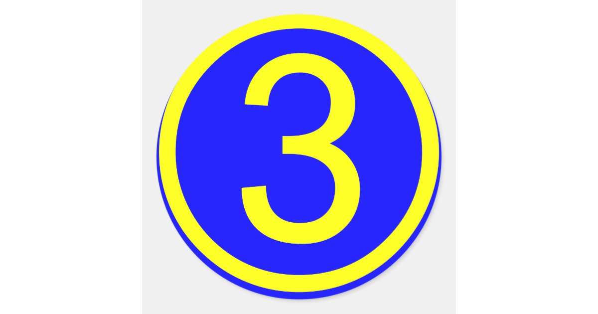 Pegatina Redonda número 3 en círculo, fondo azul | Zazzle.es