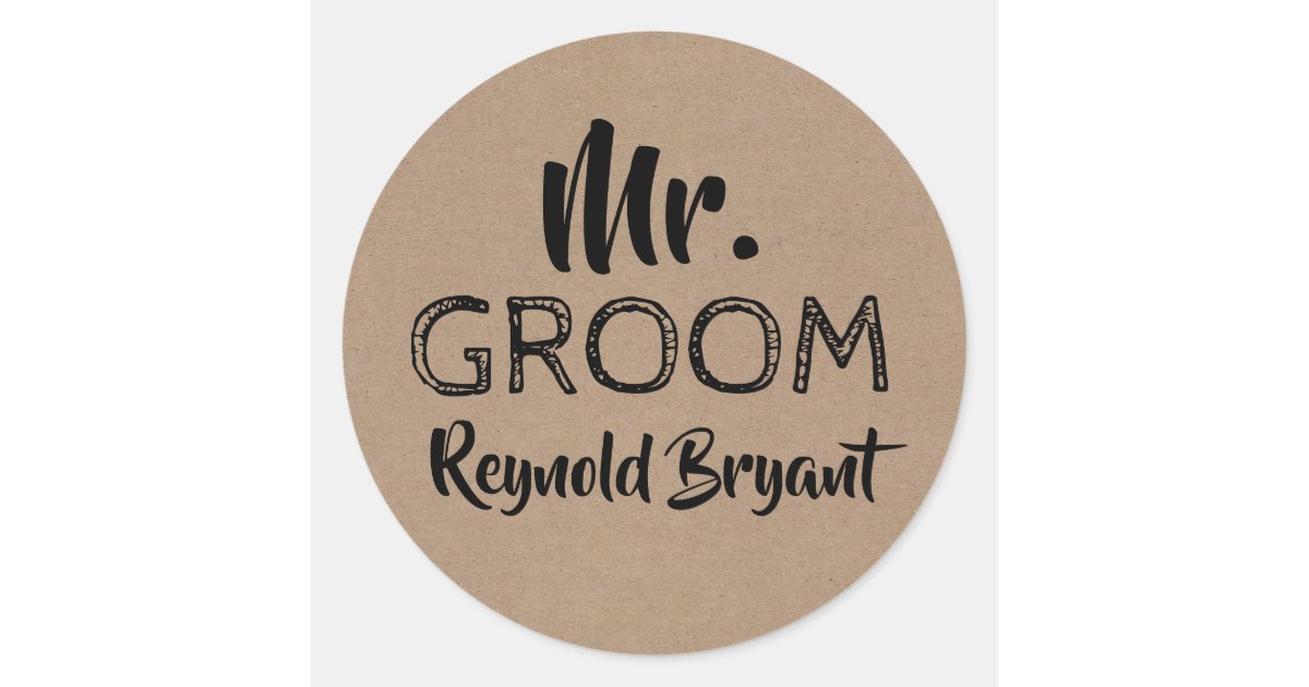 Pegatina Redonda Sr. Groom Bold Typography | Zazzle.es