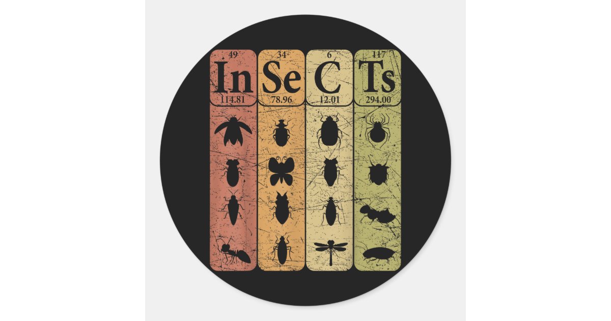Pegatina Redonda Tabla periódica de insectos - Gif Entomólogo retro ...