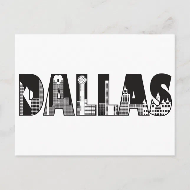Postal Dallas Texto con dibujo de esquema de edificios | Zazzle.es