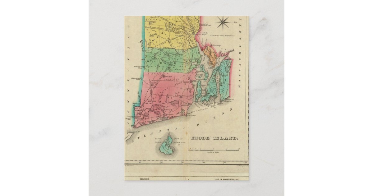 Postal Mapa De La Isla Rhode | Zazzle.es