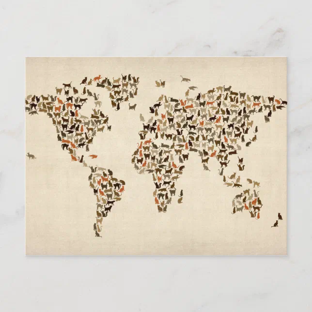Postal Mapa de los gatos del mapa del mundo | Zazzle.es