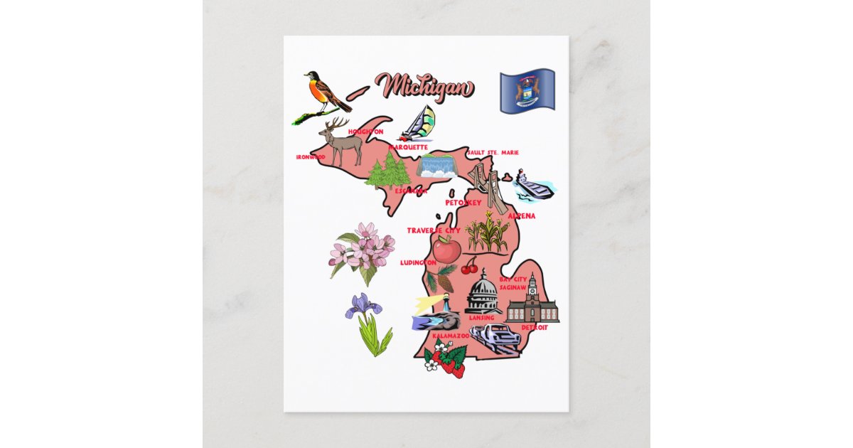 Postal Mapa de Michigan con las principales ciudades | Zazzle.es