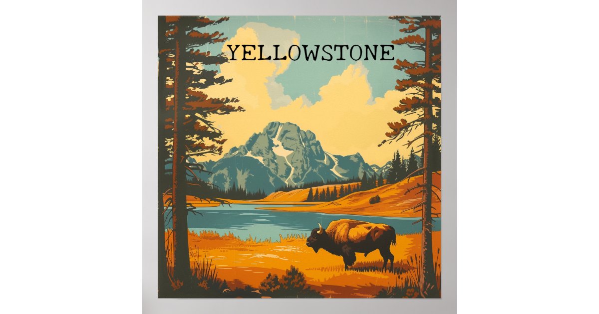 Póster Afiche de viaje del Parque Nacional Yellowstone Vi | Zazzle.es