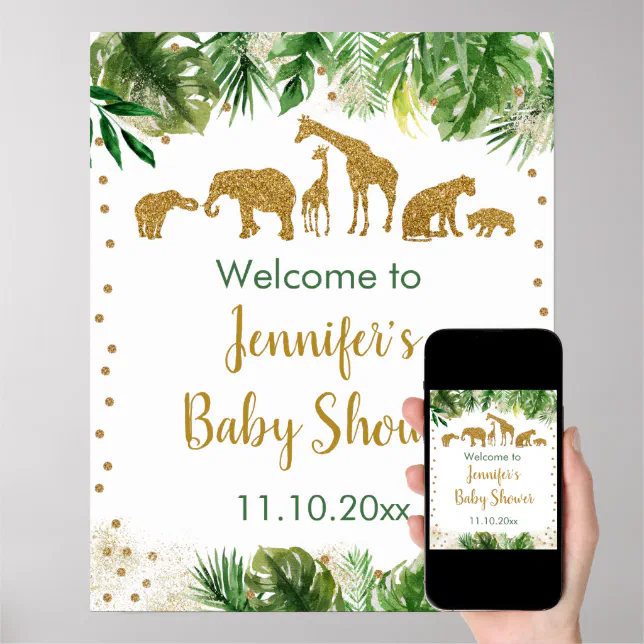 Póster Bienvenidos a Baby Shower con animales de safari G | Zazzle.es