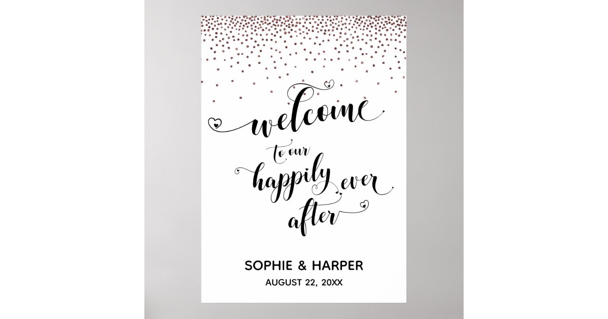 Póster Bienvenidos a nuestro Feliz Rótulo de Oro Rosa | Zazzle.es