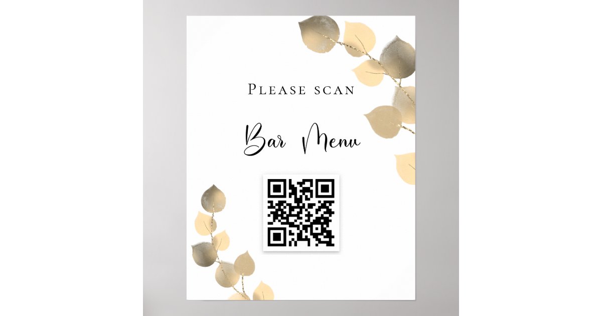 Póster Código QR del menú del bar eucalipto dorado | Zazzle.es