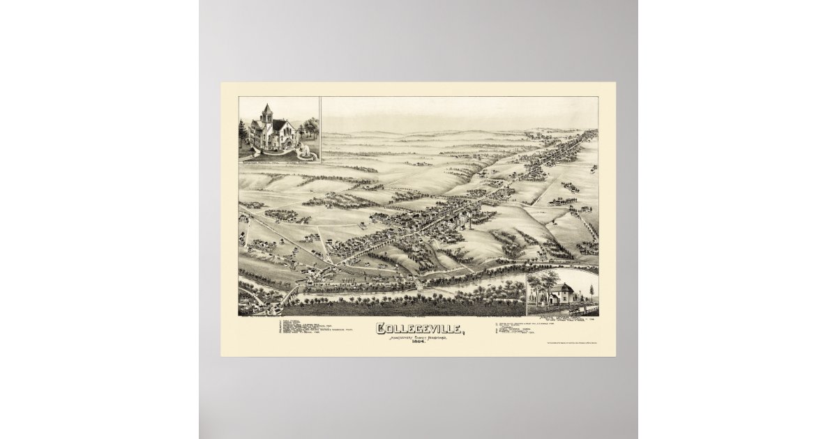 Póster Collegeville, Mapa Panorámico de la Autoridad Pale | Zazzle.es