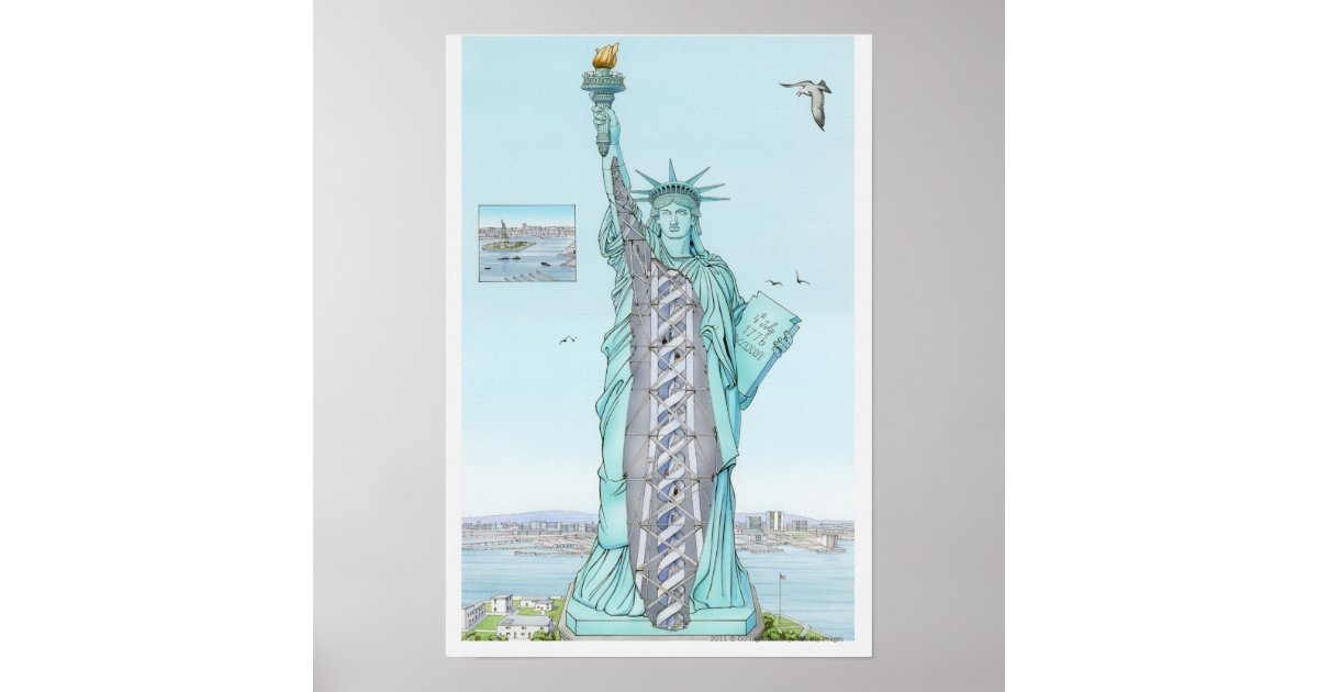 Póster Cross section illustration of Statue of Liberty | Zazzle.es