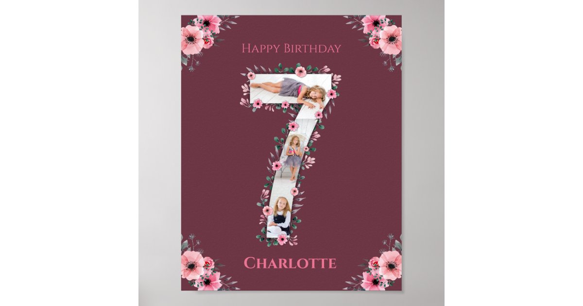 Póster Gran Chica de cumpleaños Collage de fotos Flor ros | Zazzle.es