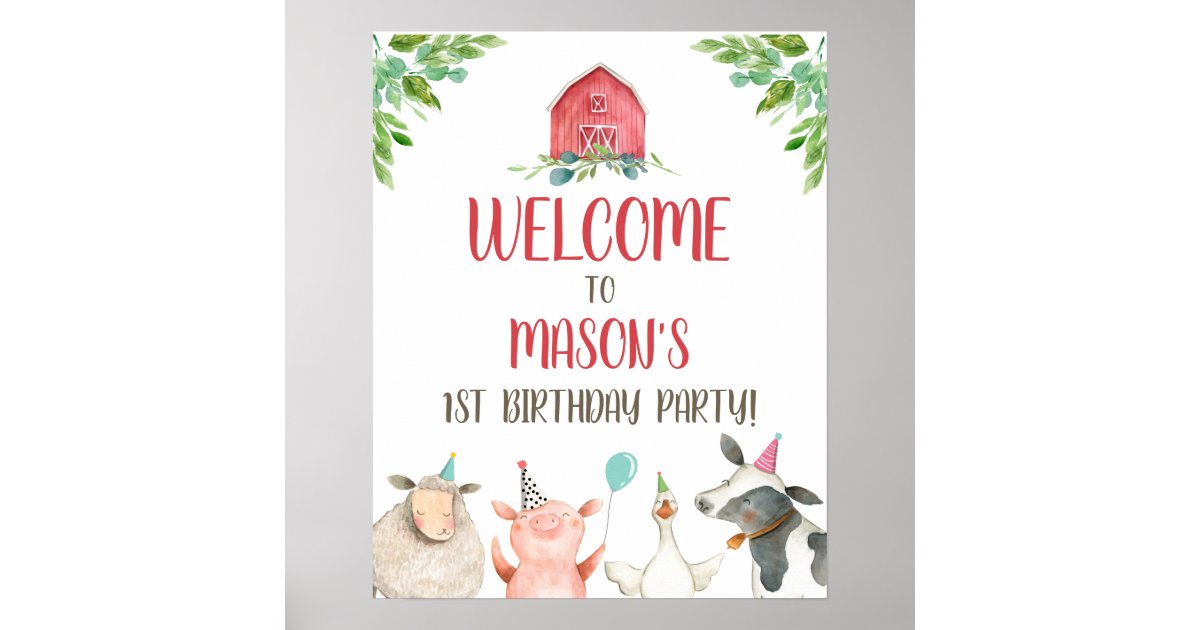 Póster Granja de animales Niño Fiesta de cumpleaños Barny | Zazzle.es