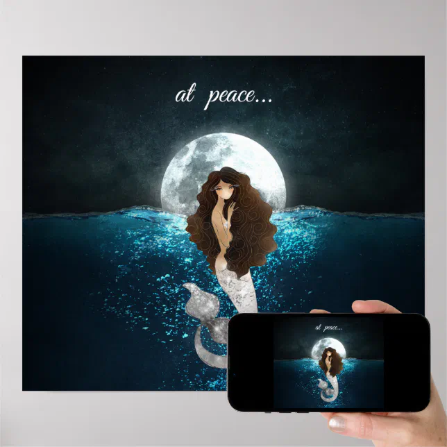 Póster Hermosa sirena en paz bajo la luna llena | Zazzle.es