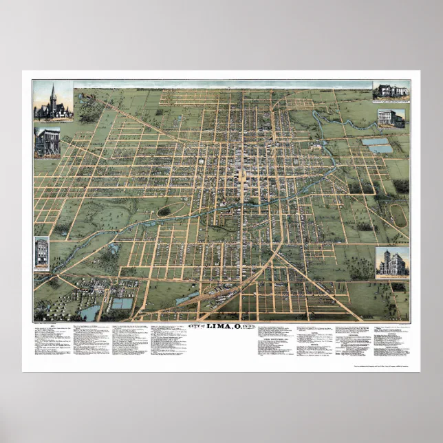 Póster Lima, OH Mapa Panorámico - 1892 | Zazzle.es