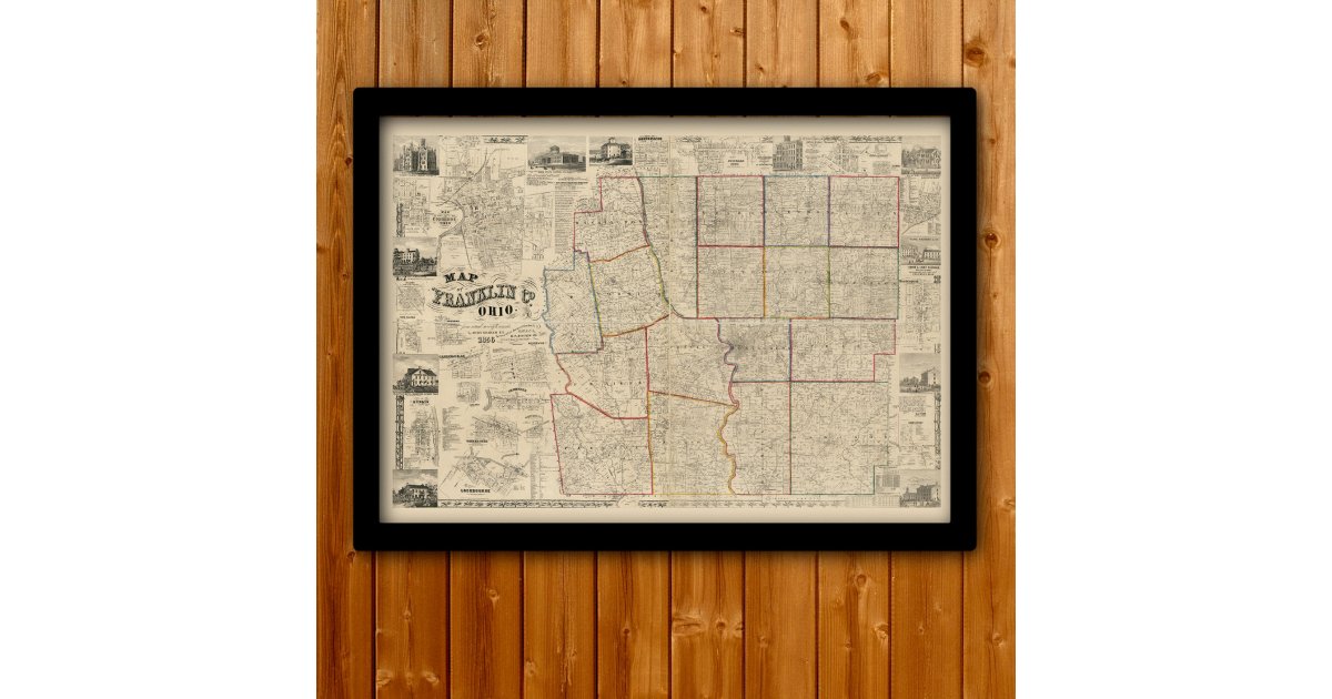 Póster Mapa antiguo de Columbus, Condado de Ohio y Frankl | Zazzle.es