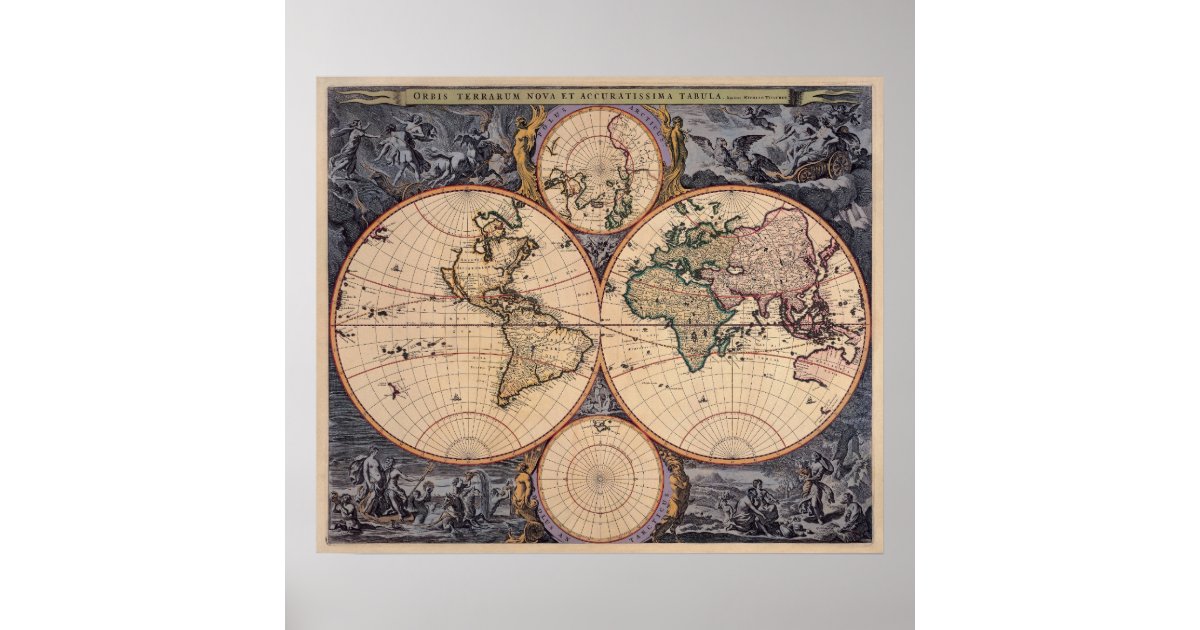 Póster Mapa antiguo del mundo para Poster | Zazzle.es