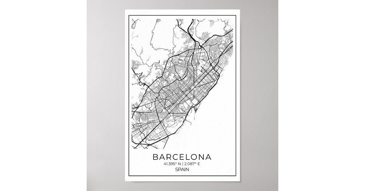 Póster Mapa BARCELONA - Mapa Blanco Y Negro | Zazzle.es
