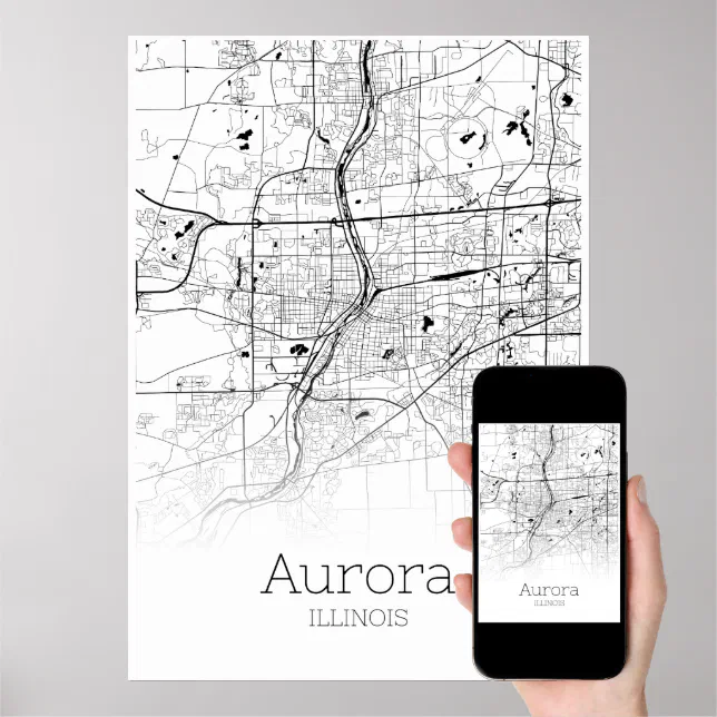 Póster Mapa de Aurora - Illinois - Poster del Mapa de la | Zazzle.es