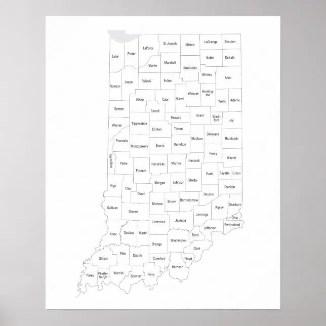 Póster Mapa de condados de Indiana con esquema de estado | Zazzle.es