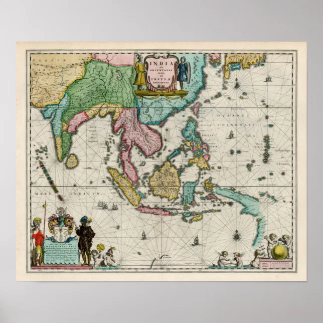 Póster Mapa de India y Lejano Oriente, Mapa de 1642 | Zazzle.es
