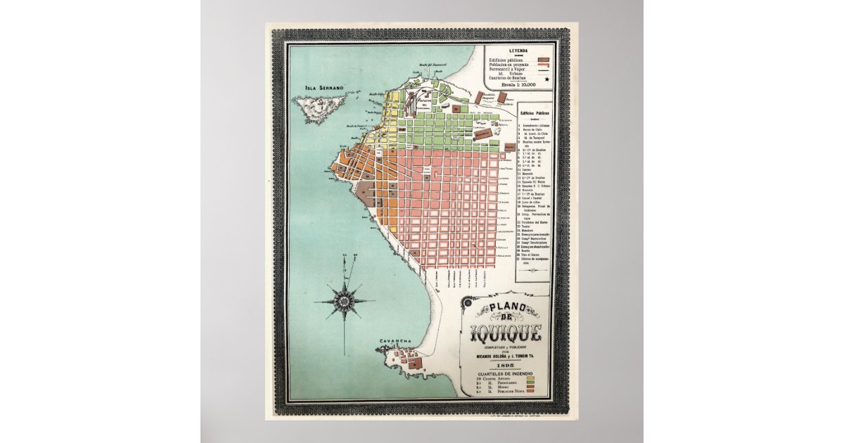 Póster Mapa de Iquique Vintage Chile (1895) | Zazzle.es
