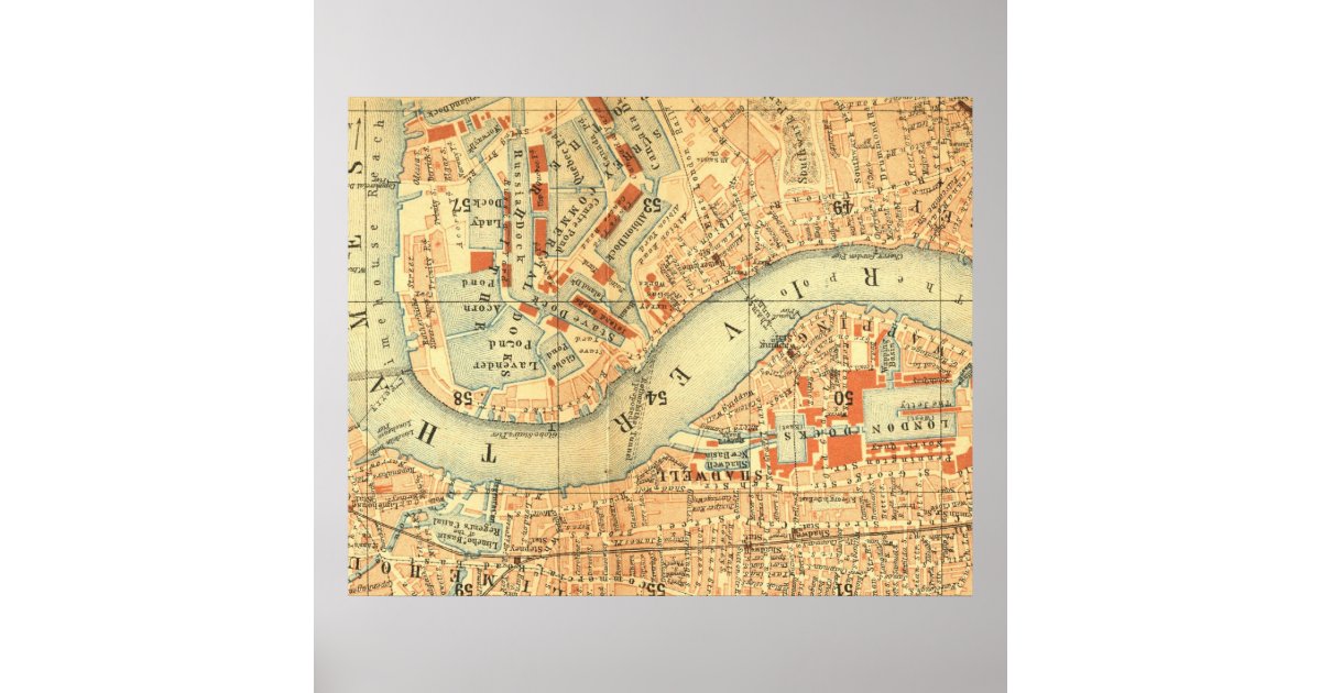 Póster Mapa de la antigua Londres Río Támesis antigua cos | Zazzle.es
