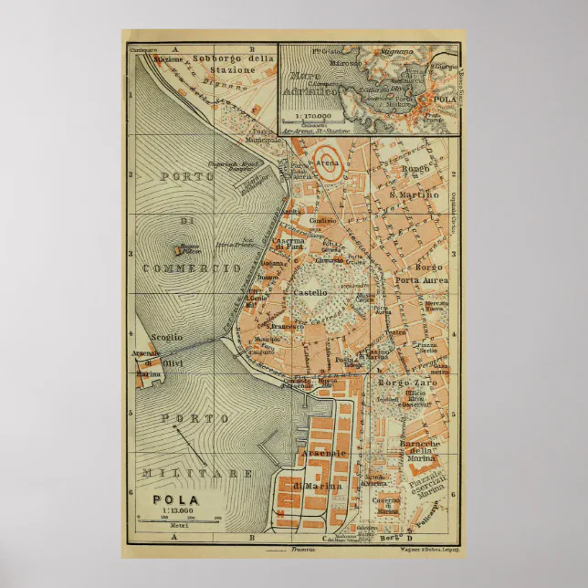 Póster Mapa de la Antigua Pula Croacia (1911) | Zazzle.es