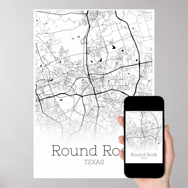 Póster Mapa de roca redonda - Texas - Poster de Mapa de C | Zazzle.es