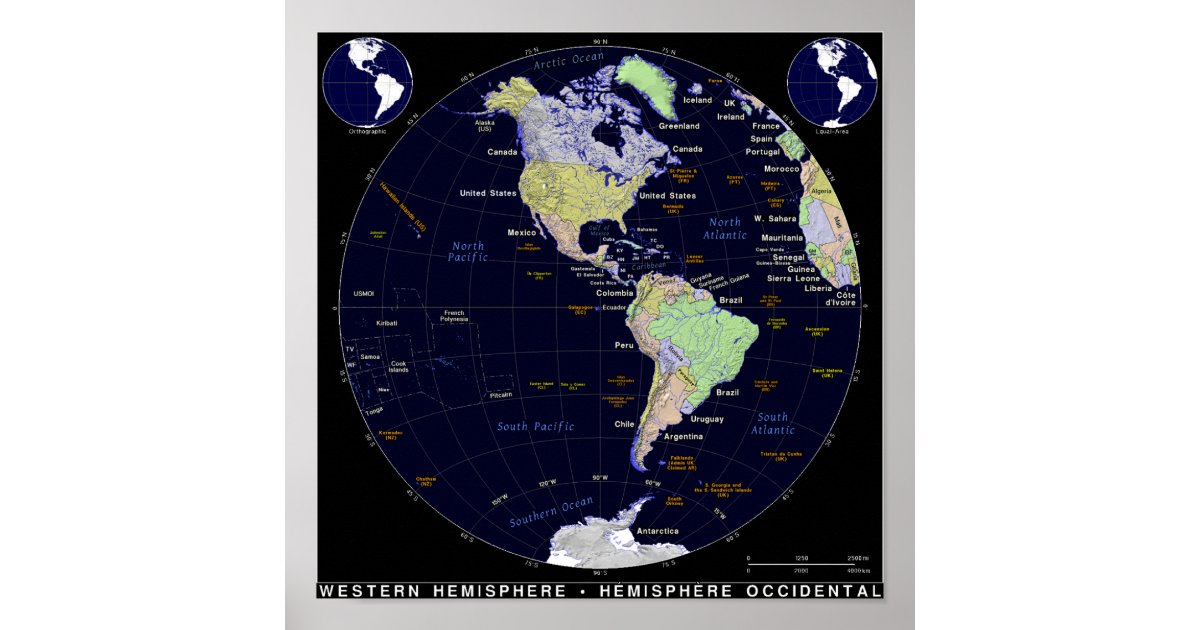 Póster Mapa del hemisferio occidental | Zazzle.es