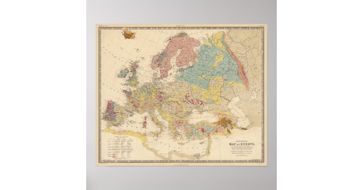 Póster Mapa geológico vintage de Europa (1856) | Zazzle.es