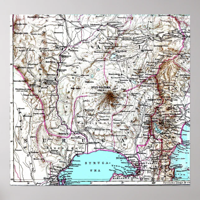 Póster Mapa topográfico vintage del Monte Fuji Japón | Zazzle.es
