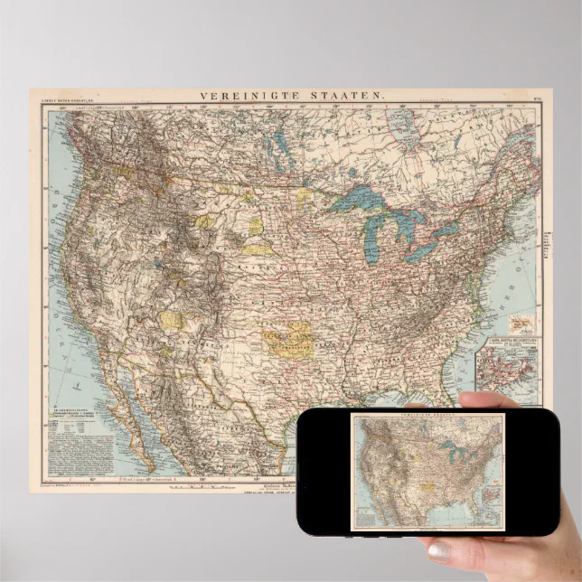 Póster Mapa Vintage de Estados Unidos (1898) | Zazzle.es