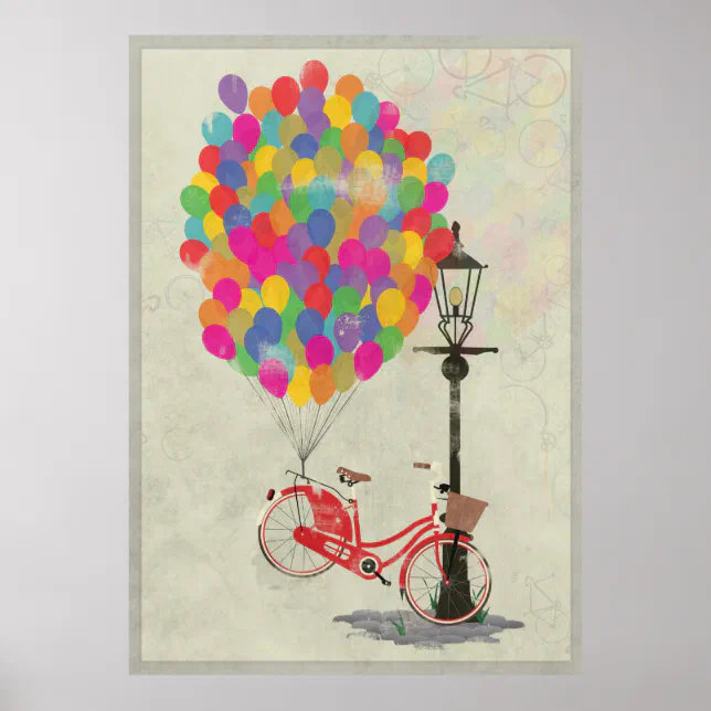 Póster ¡Me encanta viajar en bicicleta con globos! | Zazzle.es