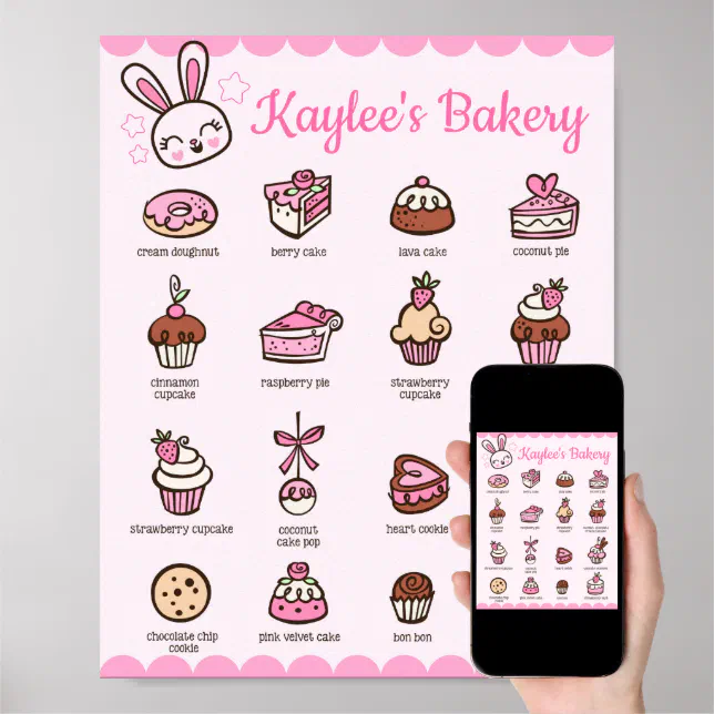 Póster Menú Kawaii Bakery con tu nombre | Zazzle.es