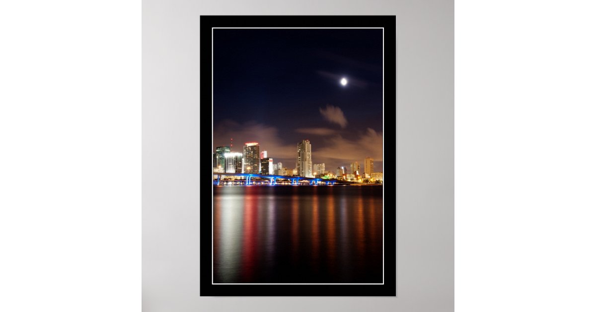 Póster Moon over Miami skyline - Poster | Zazzle.es